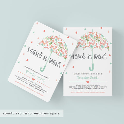 Colorful Rain baby shower invitation template with raindrops and ...