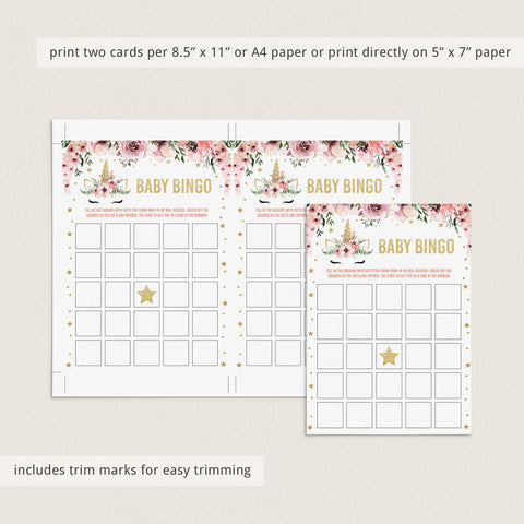Baby Bingo cards for Unicorn baby shower Printable Set | Instant ...