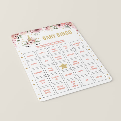 Baby Bingo cards for Unicorn baby shower Printable Set | Instant ...