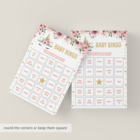 Baby Bingo cards for Unicorn baby shower Printable Set | Instant ...