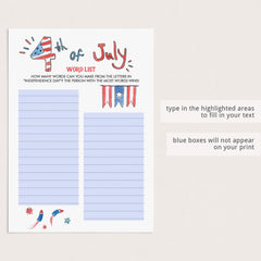Independence Day Classroom Game Printable | Word List – LittleSizzle