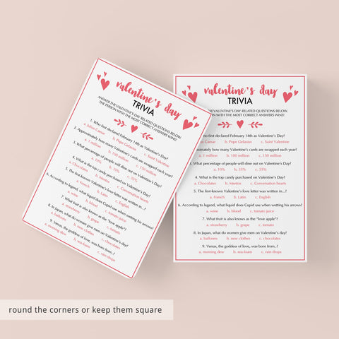 Valentine's Day Trivia Game | Virtual & Printable Files | Instant ...