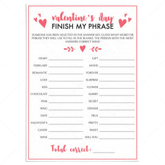 Valentine's Day Party Game Finish My Phrase | Printable & Virtual ...