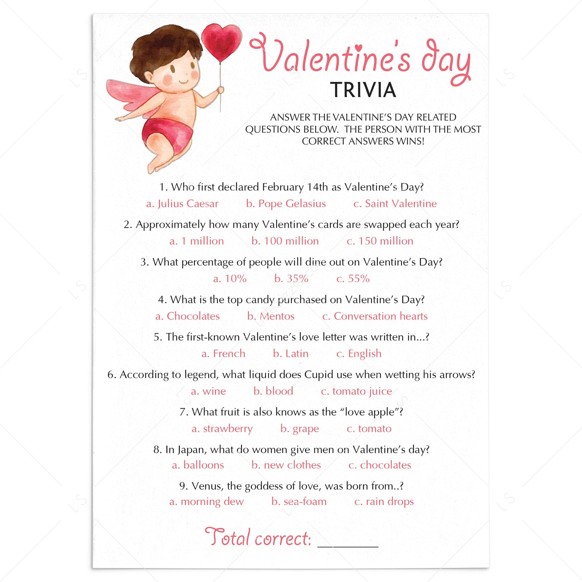 Valentine's Trivia Games Printable | Valentine's Day Quiz with Answers ...