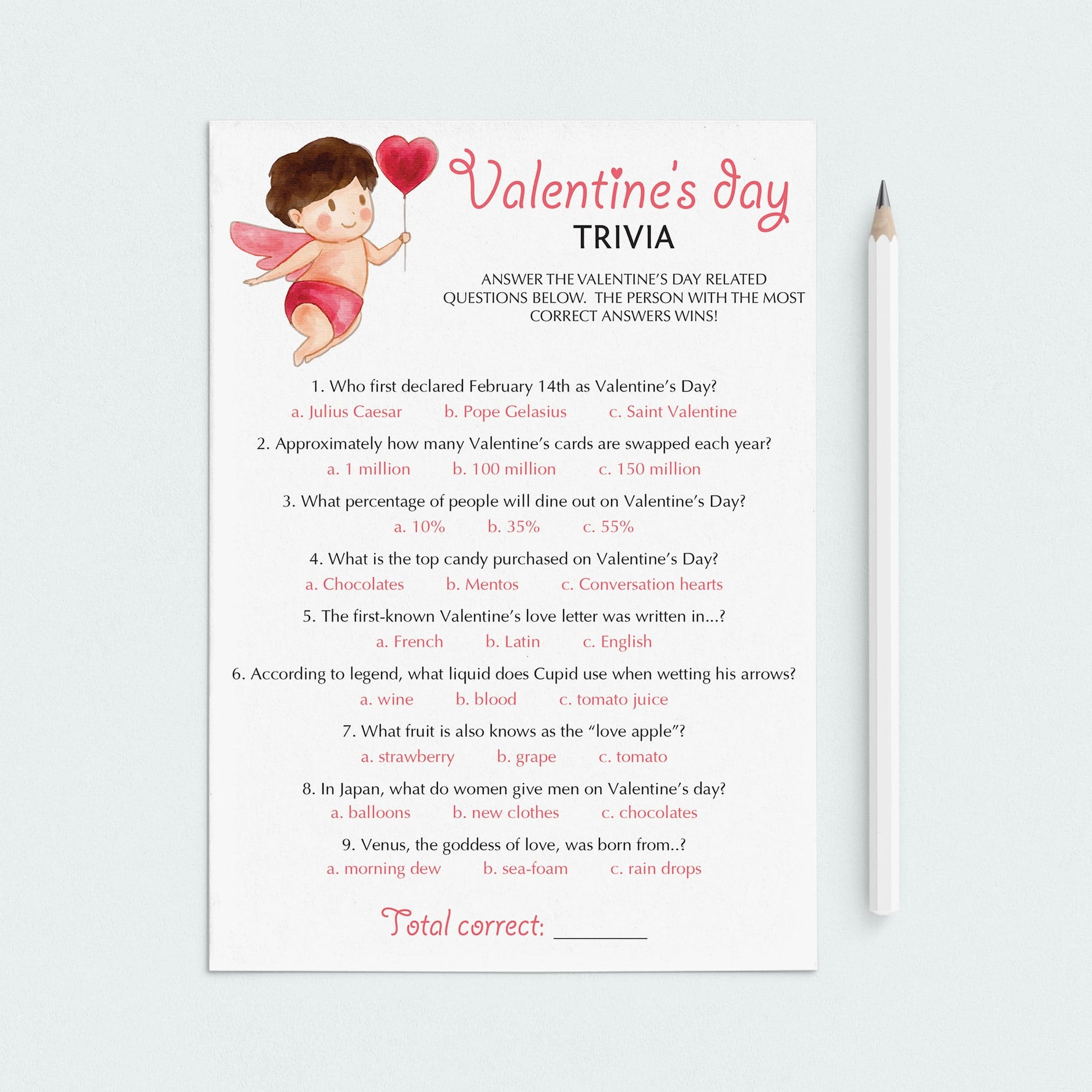 Valentine's Trivia Games Printable | Valentine's Day Quiz with Answers ...