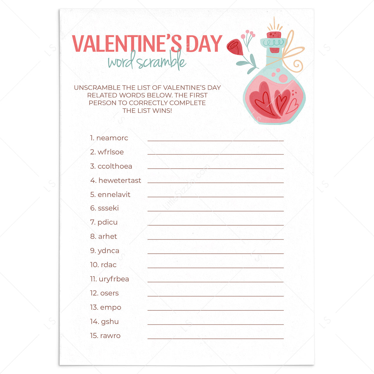 Valentine's Day Word Scramble Games Printable | Answer Key Included ...