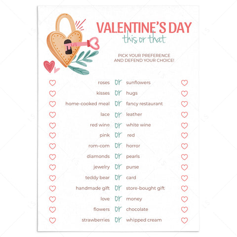 Valentine's This or That Game Printable | Instant Download – LittleSizzle