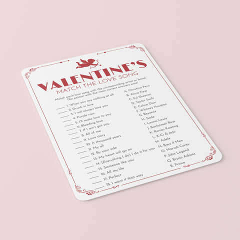 Valentines Love Song Match Game with Answer Key | Instant Download ...