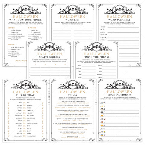 Popular Halloween Party Games Bundle Printable with Black & Gold Skull ...