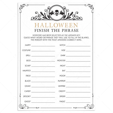 Vintage Halloween Party Game | Finish The Phrase Printable – LittleSizzle