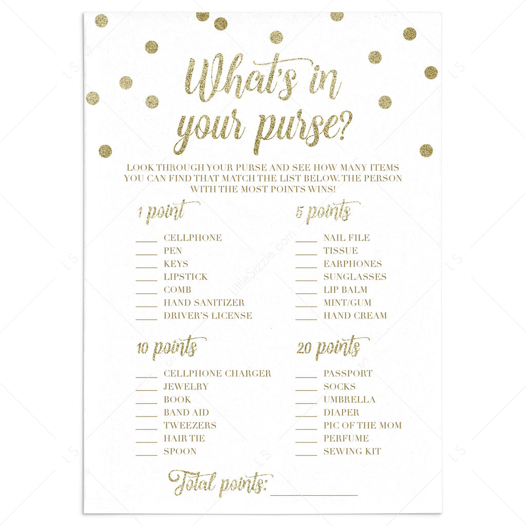 Printable Purse Game for Gold Theme baby shower | Instant download ...