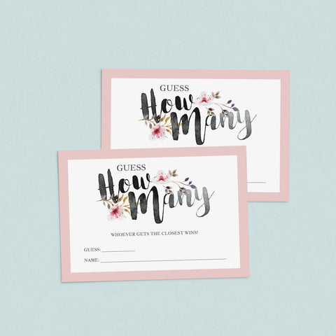 Printable Guess How Many sign and cards with blush flowers | Instant ...