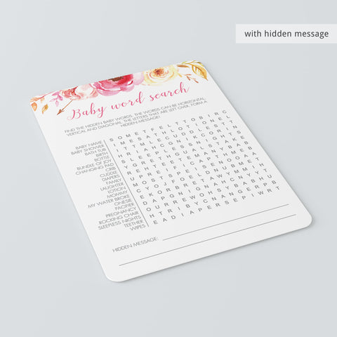 Watercolor Floral Baby Shower Games | Word Search | Printable ...