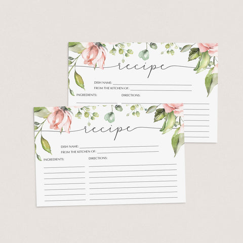 Printable Recipe Card with watercolor flowers | Instant download ...