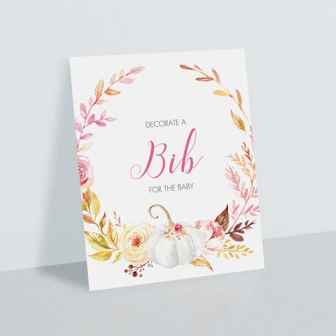 Fall baby shower decorations Decorate A Bib sign printable – LittleSizzle