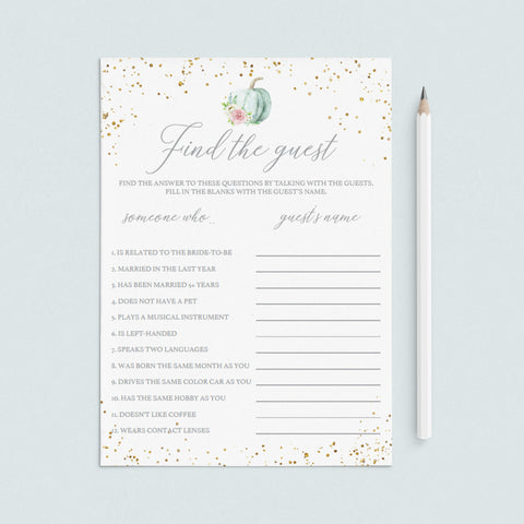 Fall Theme Find The Guest Game Template with Watercolor Pumpkin ...