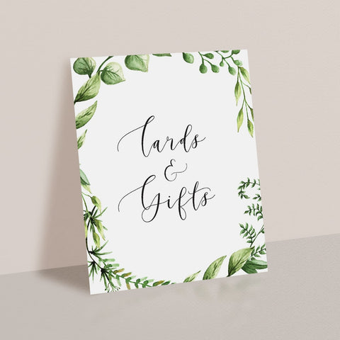 Greenery party decor printable Cards and Gifts table sign | Instant ...