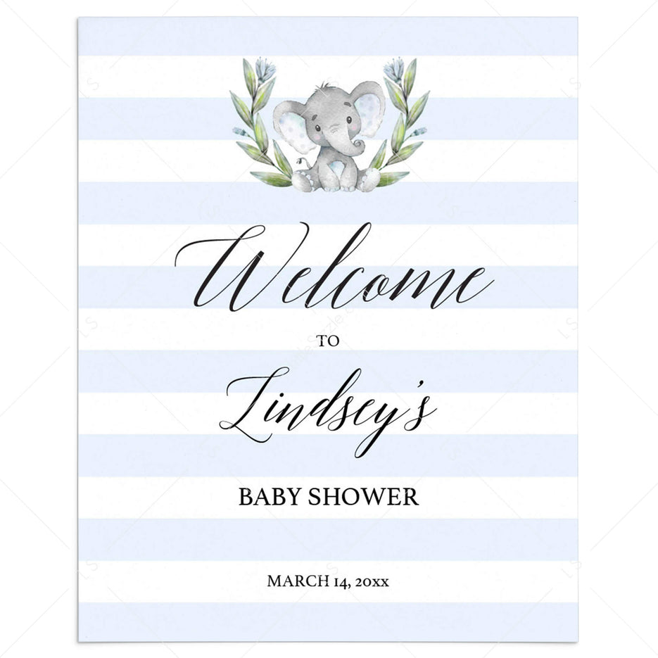 Elephant Baby Shower for Boy | Printable Elephant Themed Baby Shower ...
