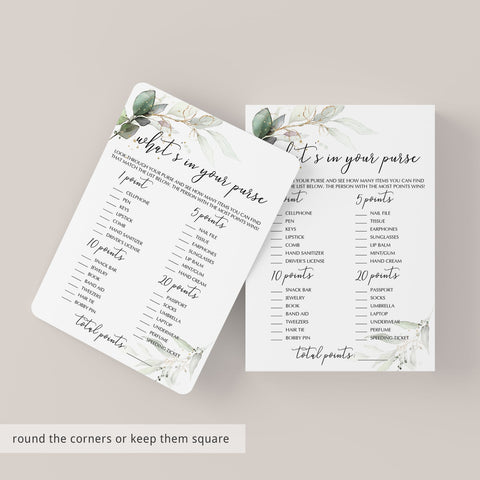 What's In Your Purse Game Printable | Greenery and Gold Theme ...