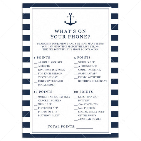 What's On Your Phone Birthday Party Game | Nautical Theme – LittleSizzle