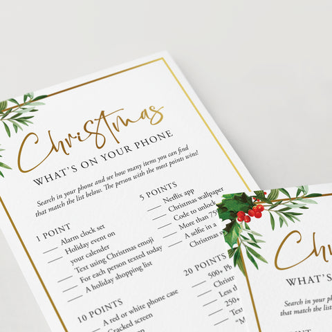 Christmas Phone Game Printable | Gold & Greenery Christmas Party ...