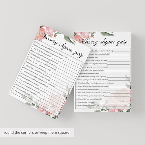 Watercolor Baby Nursery Rhyme Quiz printable | Instant download ...