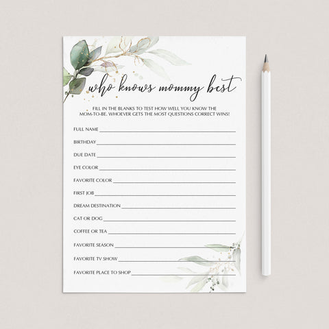 Mommy Trivia Baby Shower Game Printable | Instant Download – LittleSizzle