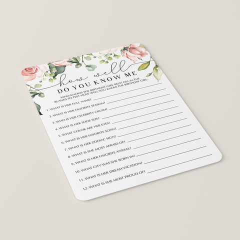 8 Blush Floral Birthday Party Games For Her Printable | Instant ...