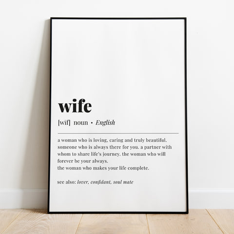 Wife Definition Print | Gift for Wife | Digital Wall Art | Instant ...