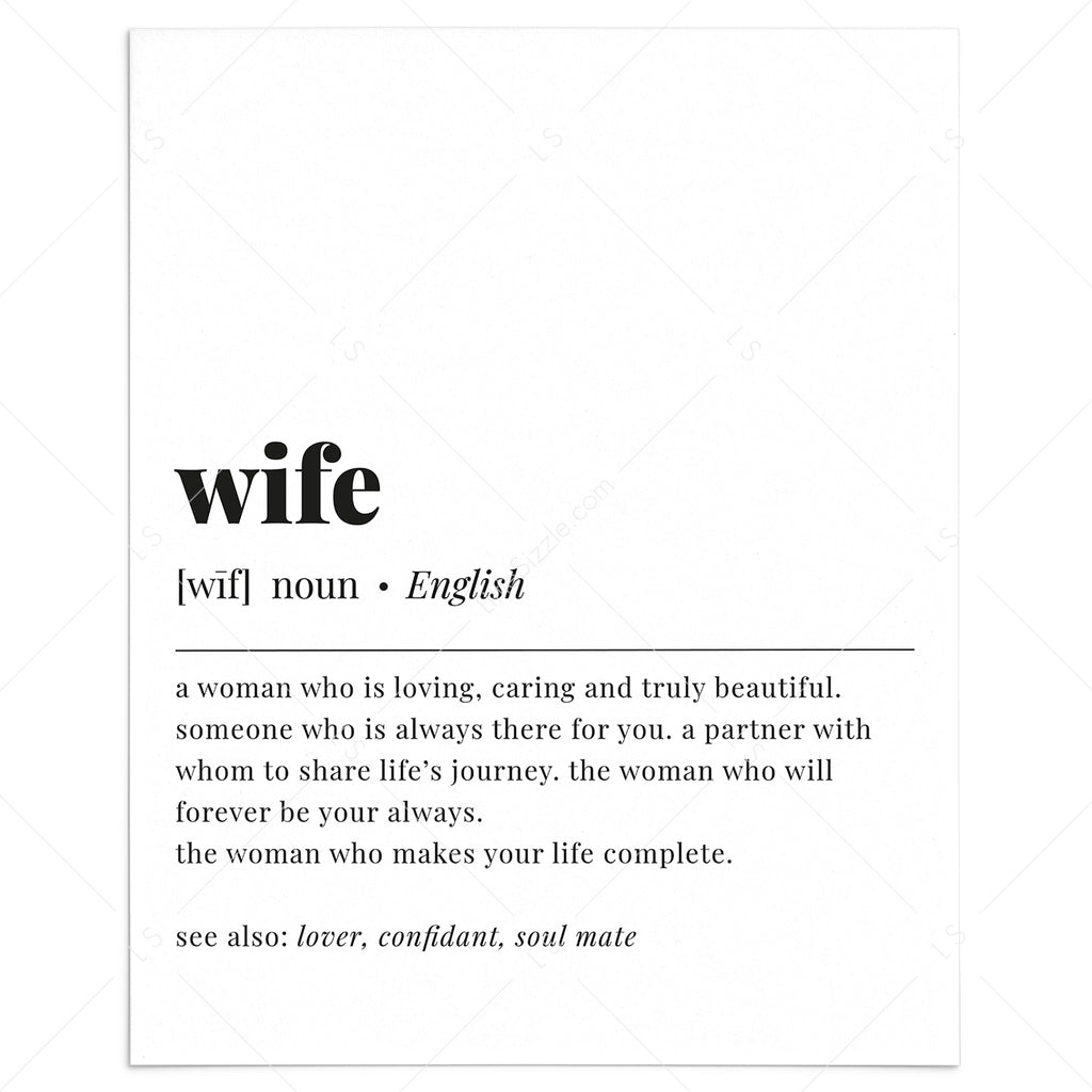 Wife Definition Print | Gift for Wife | Digital Wall Art | Instant ...