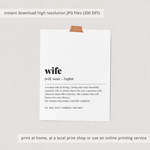 Wife Definition Print | Gift for Wife | Digital Wall Art | Instant ...