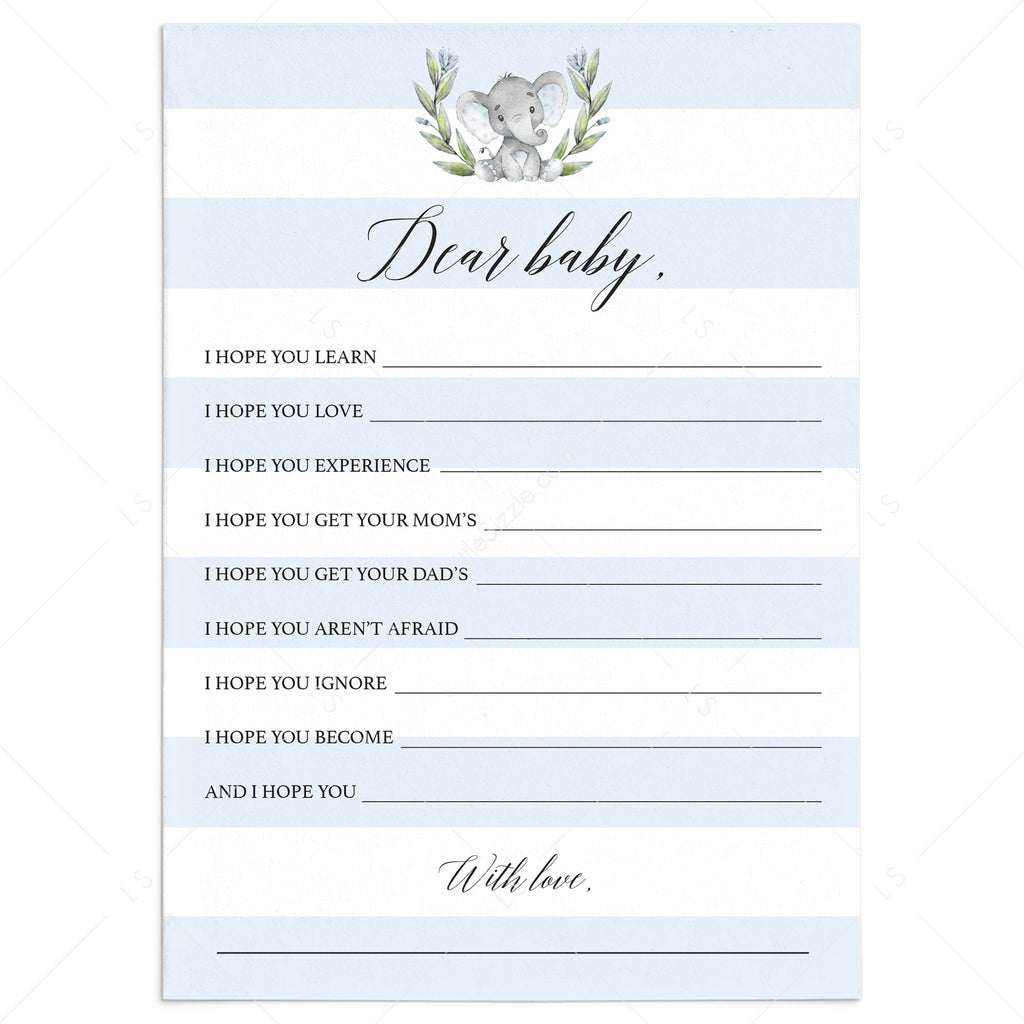 Elephant themed baby shower wishes for the new baby boy printable ...