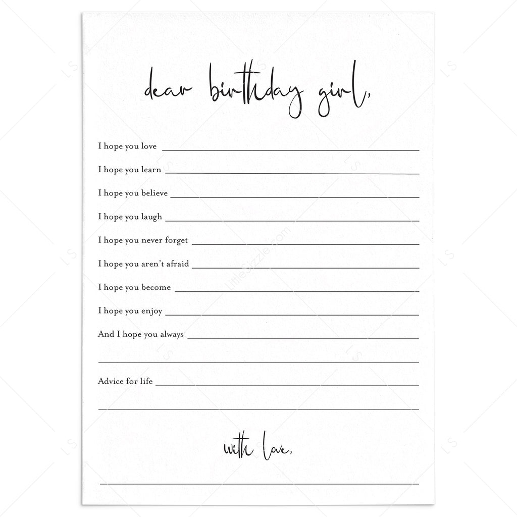 Wishes for the Birthday Girl Cards Printable | Instant Download ...