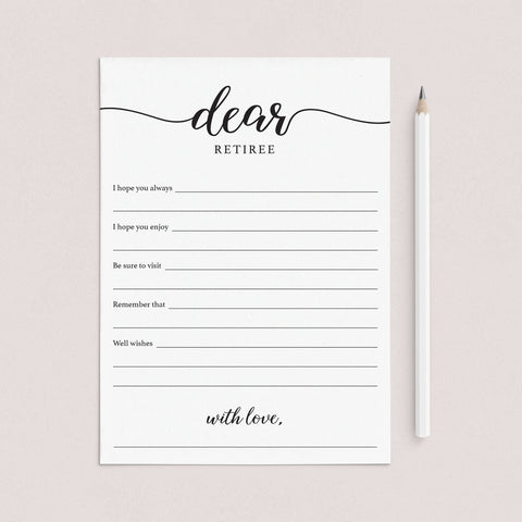 Minimal Calligraphy Retirement Cards Printable | Wishes, Advice, Bucket ...