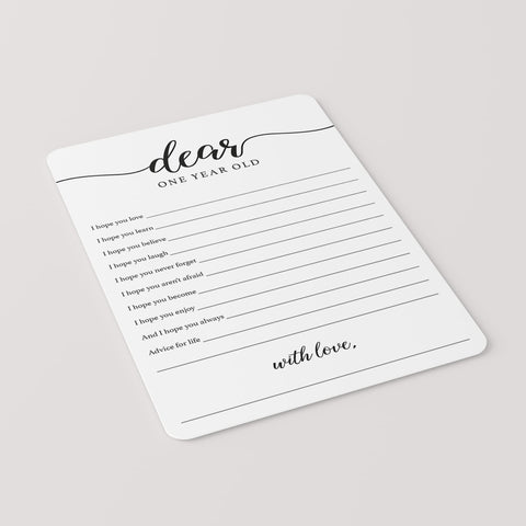 First Birthday Wishes and Advice Card Printable | Dear One Year Old ...