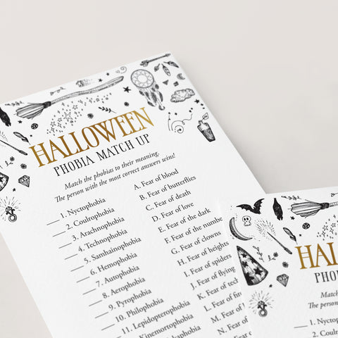 Halloween Phobia Matching Game with Answers Printable – LittleSizzle