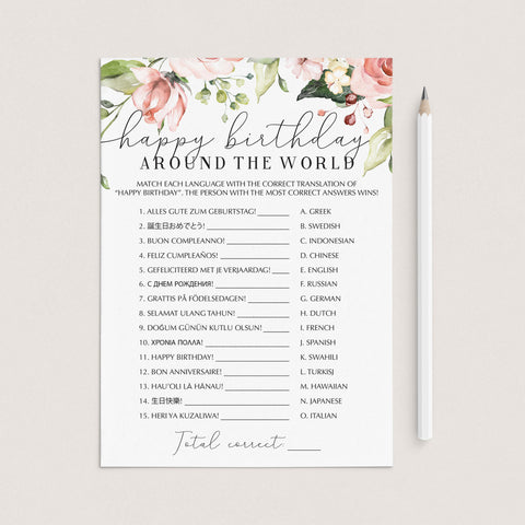 Floral Birthday Game For Brunch Printable | Happy Birthday Around The ...