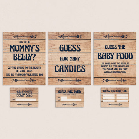 Rustic baby shower Guessing Games printable sign and cards | Instant ...