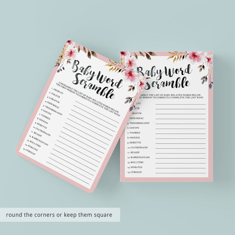 Scrambled Words Game for girl baby shower with Blush Flowers – LittleSizzle