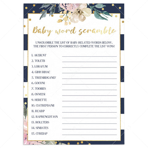 Baby word scramble game for girl baby shower printable – LittleSizzle