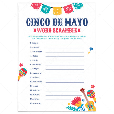 Cinco de Mayo Word Scramble with Answer Key Printable | Download ...