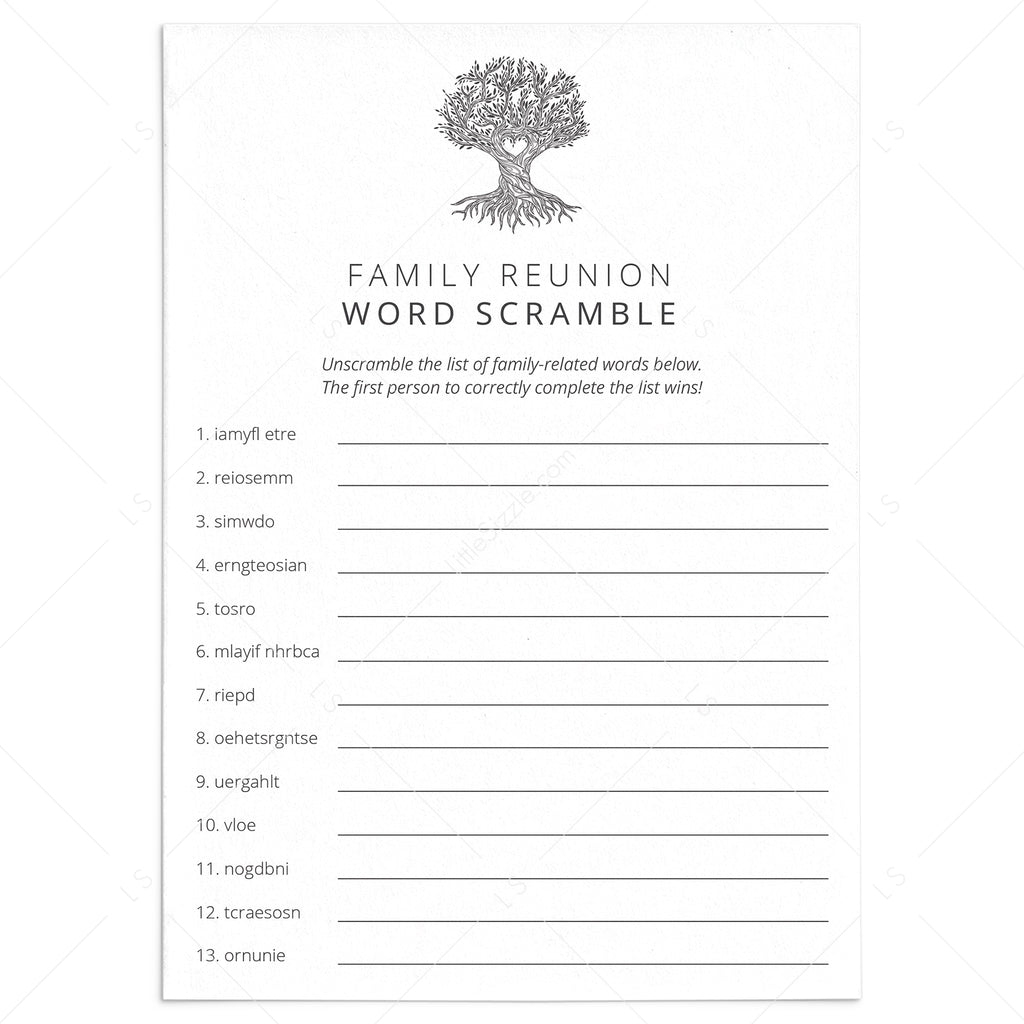 Family Reunion Word Scramble with Answers Printable | Instant Download ...