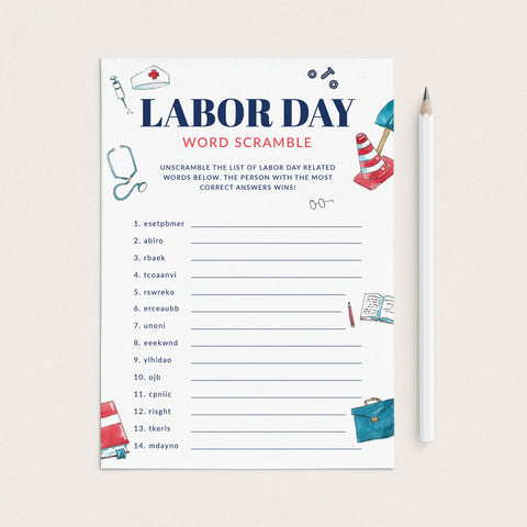 Labor Day Word Scramble with Answer Key Printable – LittleSizzle