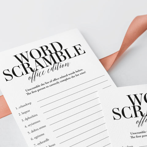 Office Word Scramble Game With Answer Key Printable | Office Party ...
