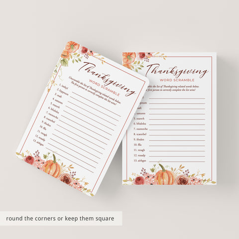 Thanksgiving Word Scramble with Answer Key Printable | Instant Download ...