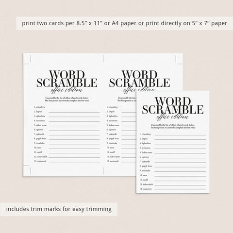 Office Word Scramble Game With Answer Key Printable | Office Party ...