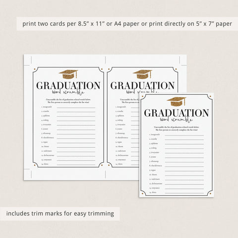 Word Scramble Graduation Party Game Printable | Answers Included ...
