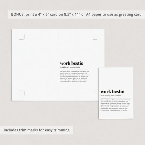 Work Bestie Definition Print | Work Bestie Quote Poster | Digital ...