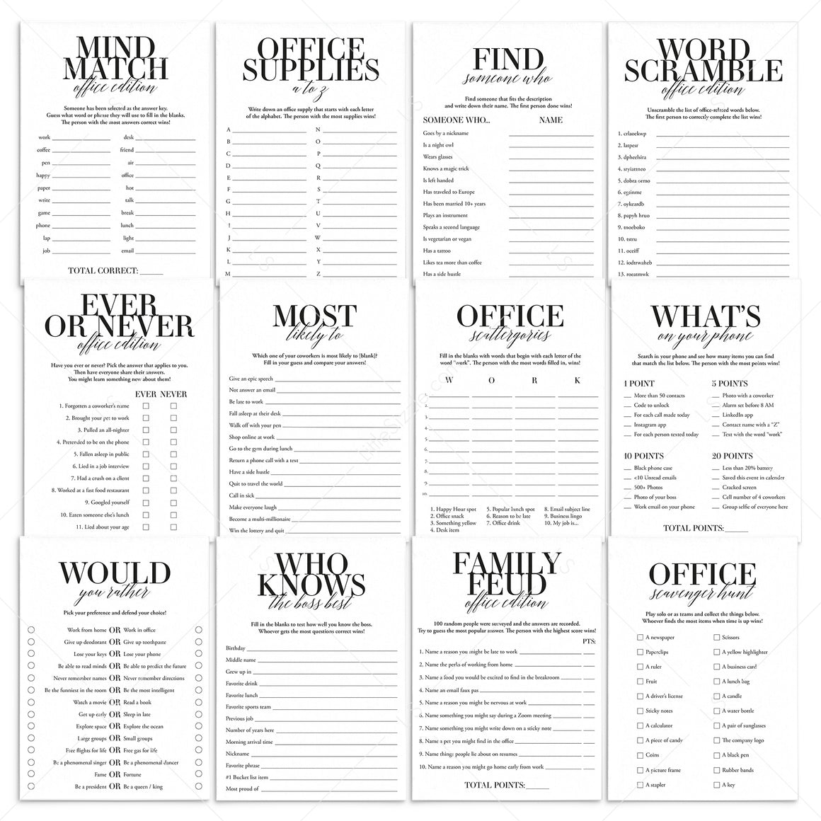 Printable Games for the Office | Office Party Ideas | Work Party Games ...