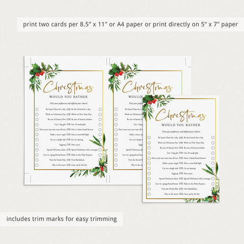 Would You Rather Christmas Questions for Adults Printable – LittleSizzle